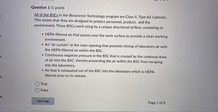 Solved Question 1 ( 1 point) All of the BSCs in the | Chegg.com