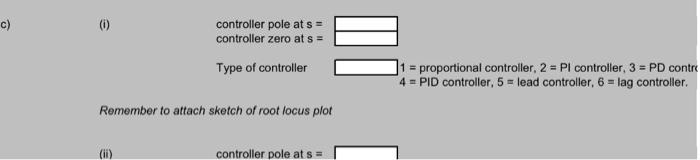 Solved (i) controller pole at s= controller zero at s = Type | Chegg.com