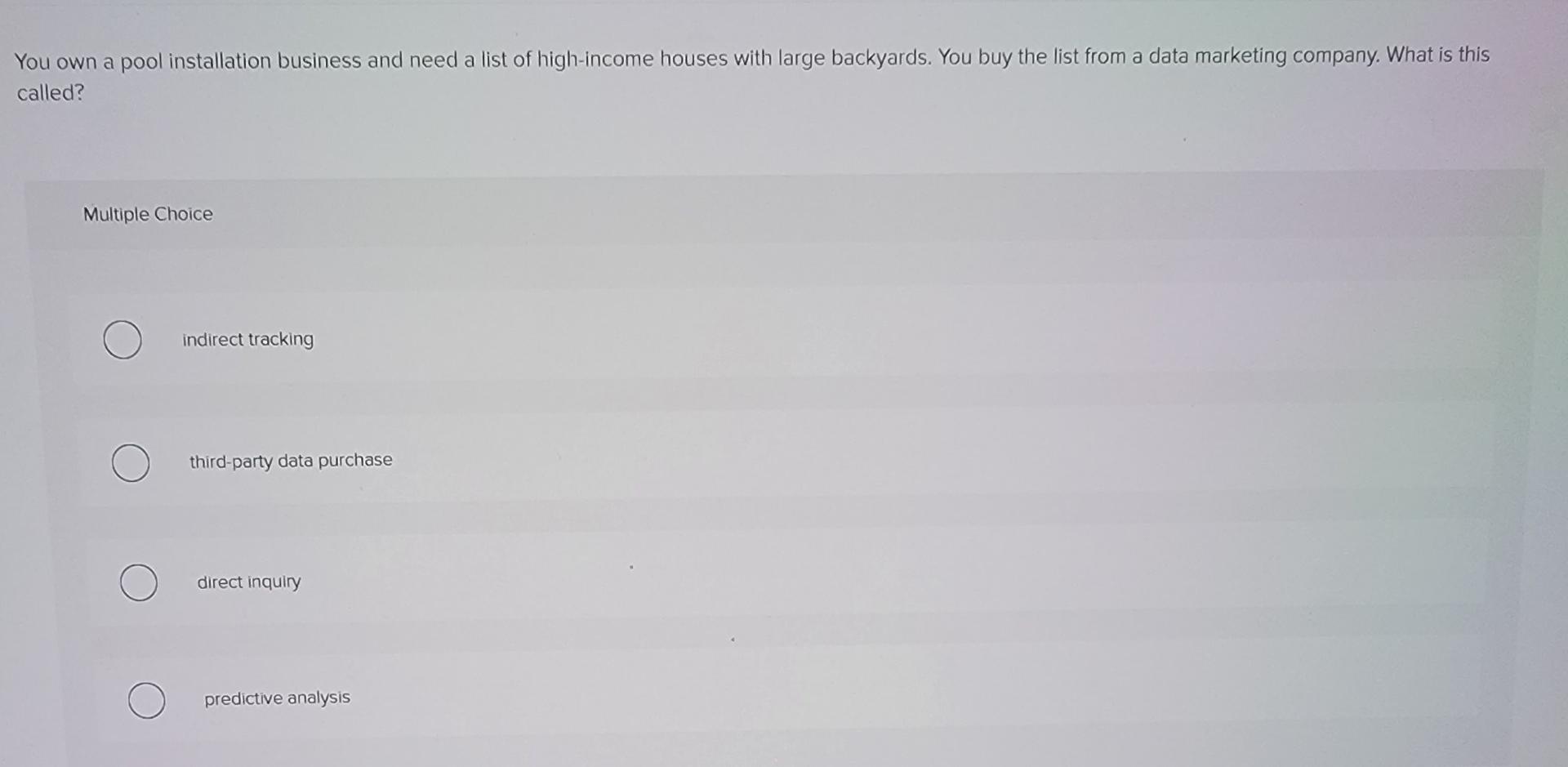 Solved You own a pool installation business and need a list | Chegg.com