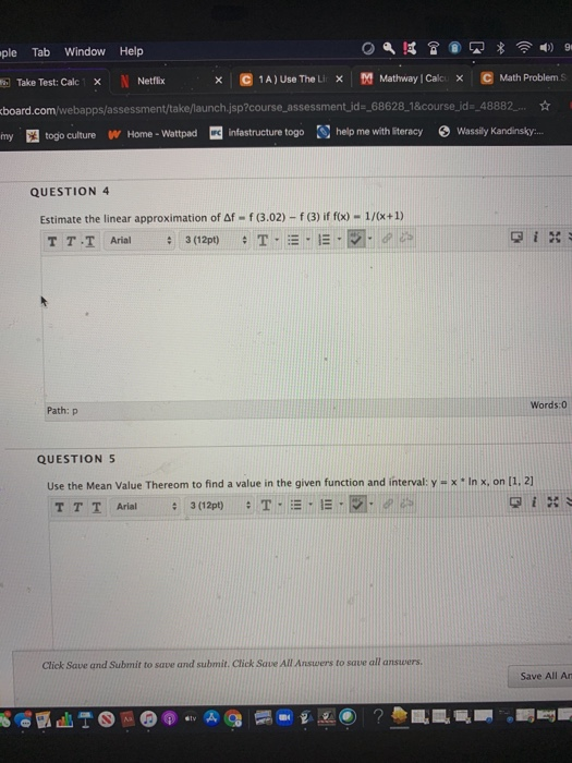 Solved ple Tab Window Help Take Test: Calc X Netflix X C 1A) | Chegg.com