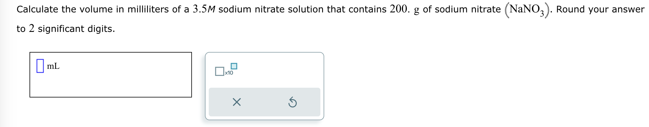 Solved Calculate the volume in milliliters of a 3.5M ﻿sodium | Chegg.com