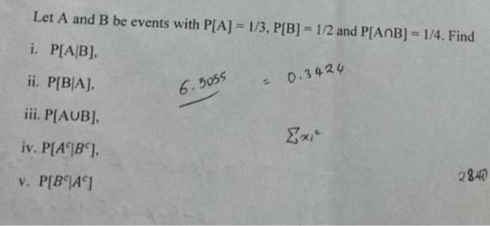 Solved Let A and B be events with P[A]=1/3,P[B]=1/2 and | Chegg.com
