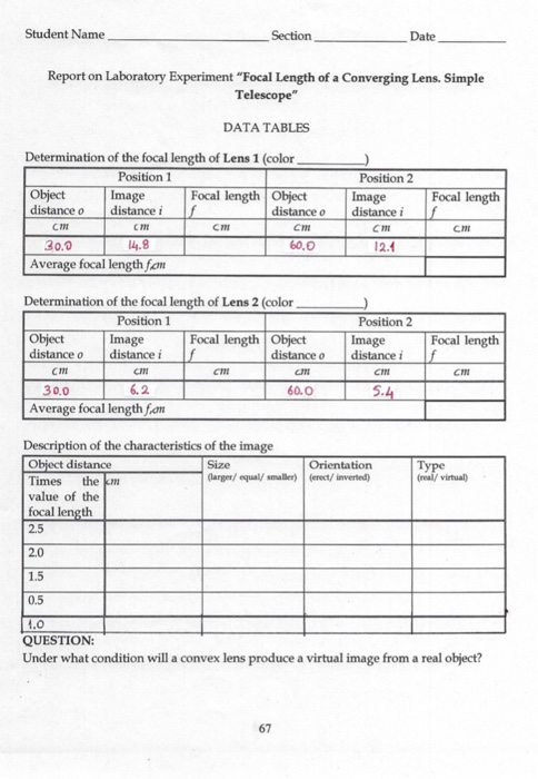 Solved Student Name Section Date Report on Laboratory | Chegg.com