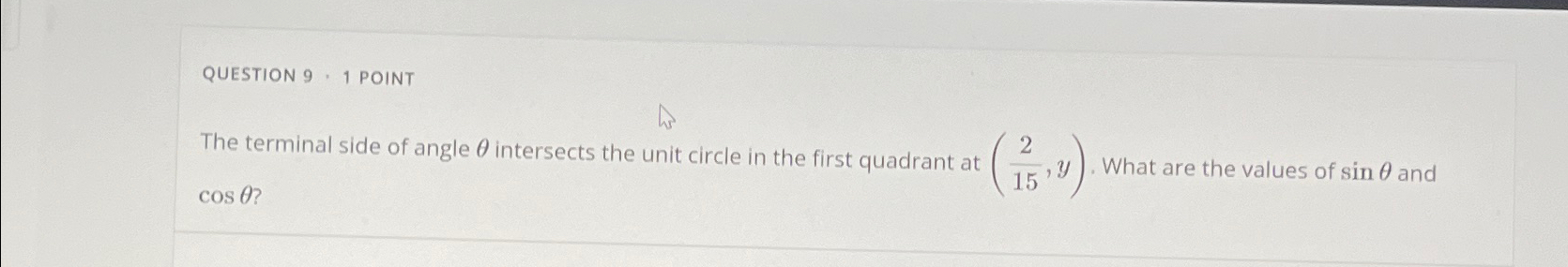 Solved QUESTION 9 - 1 ﻿POINTThe terminal side of angle θ | Chegg.com