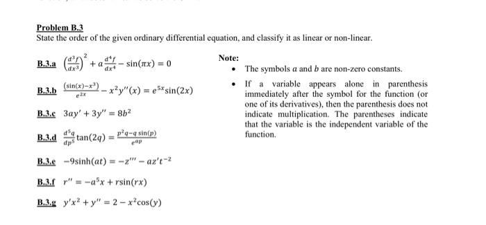 Solved State the order of the given differential equation, | Chegg.com