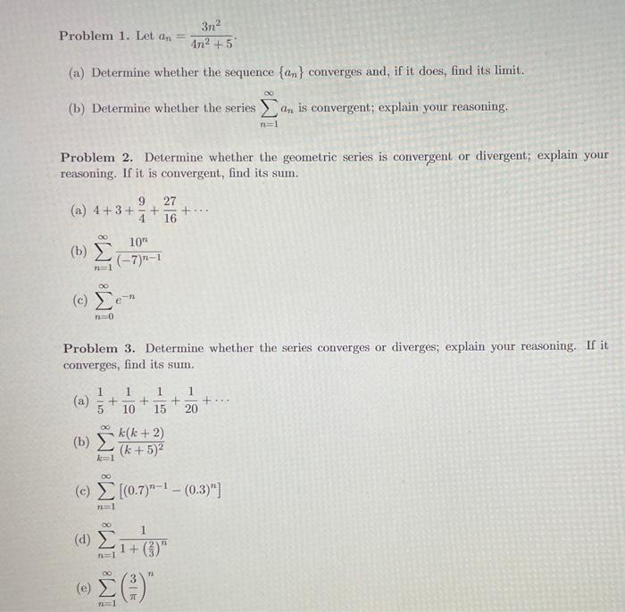 Solved 3n2 Problem 1. Let an = 4n2 + 5 (a) Determine whether | Chegg.com