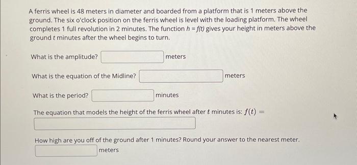Solved A ferris wheel is 48 meters in diameter and boarded | Chegg.com