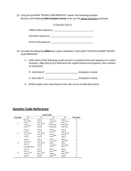 Solved 22. Using the provided "Genetic Code-Reference" | Chegg.com