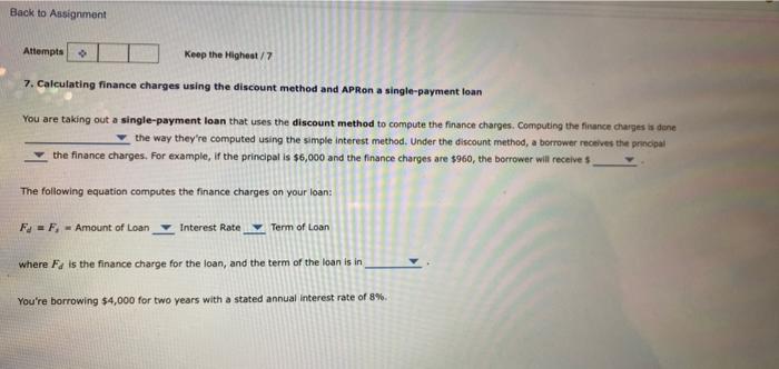 Solved 7. Calculating finance charges using the discount | Chegg.com