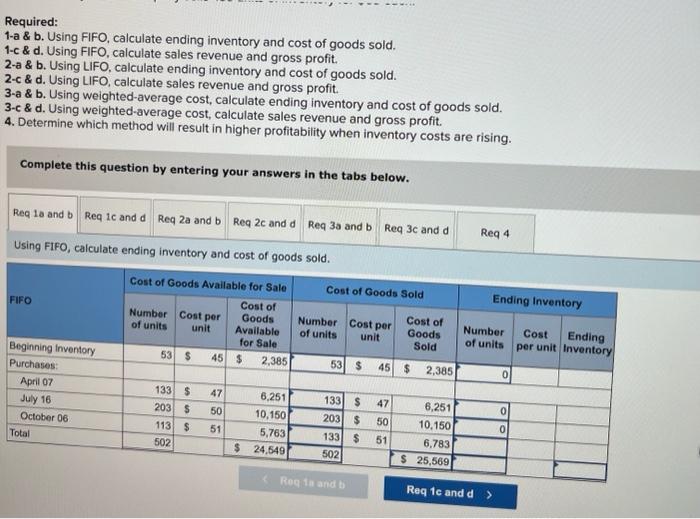 Solved Required: 1-a \& b. Using FIFO, colculate ending | Chegg.com