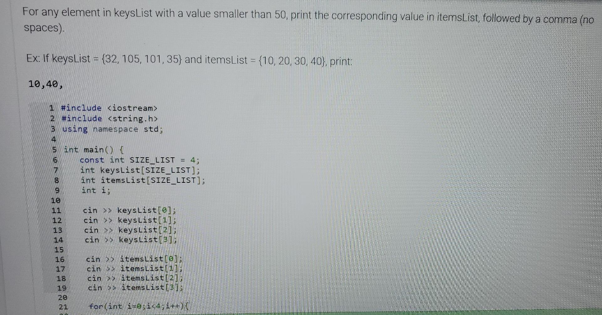 Solved For any element in keysList with a value smaller than | Chegg.com