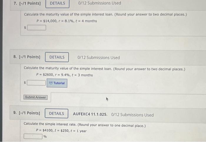 Solved Calculate the maturity value of the simple interest | Chegg.com
