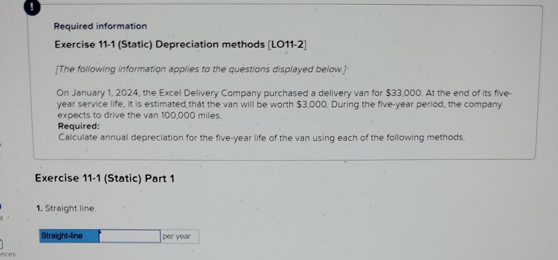 Solved Required information Exercise 11-1 (Static) | Chegg.com