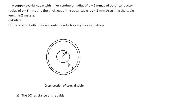 Solved A copper coaxial cable with inner conductor radius of | Chegg.com