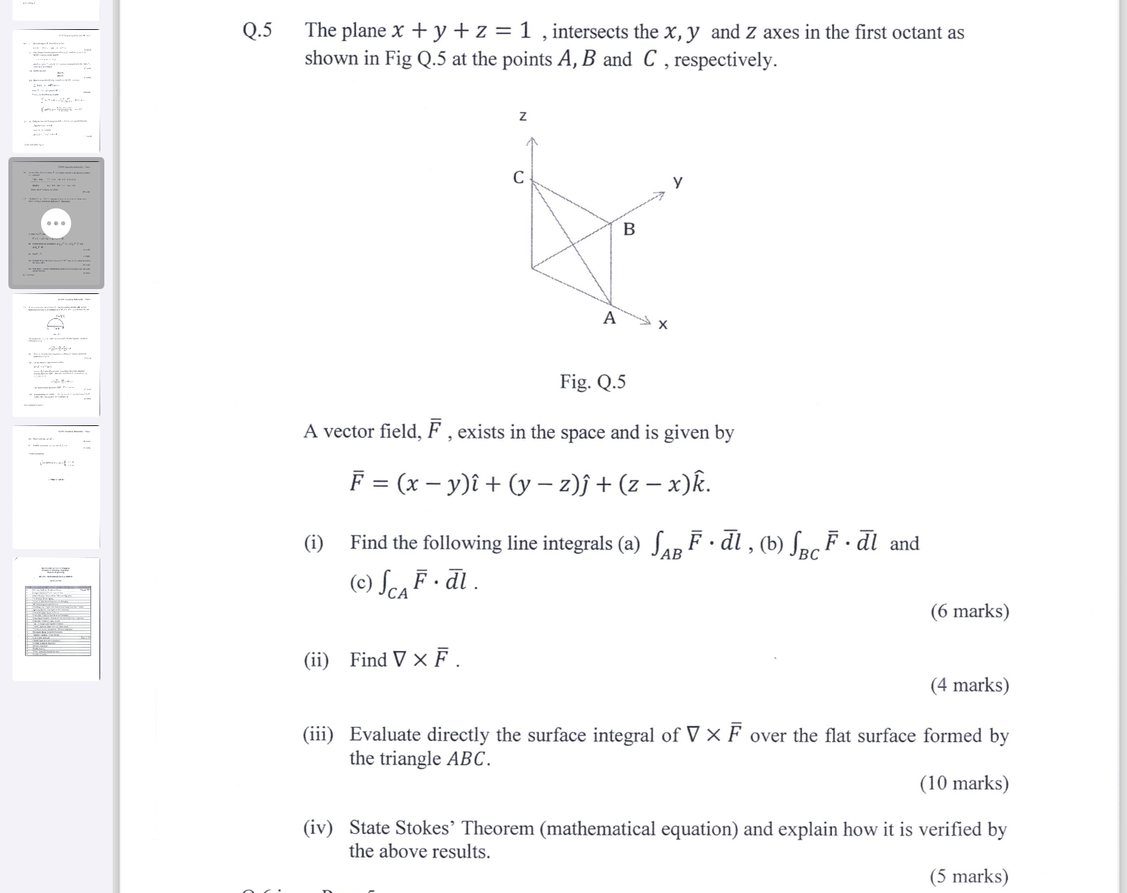 Solved Q. 5 ﻿The plane x+y+z=1, ﻿intersects the x,y ﻿and z | Chegg.com