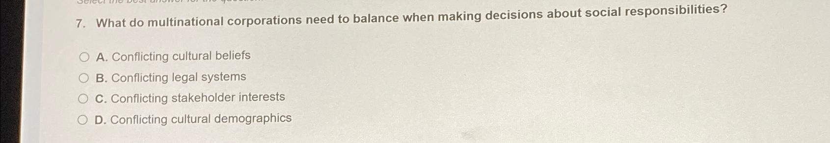 Solved What do multinational corporations need to balance | Chegg.com