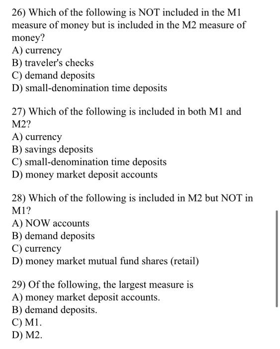 Solved 26) Which of the following is NOT included in the M1 | Chegg.com