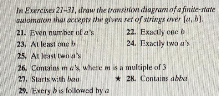 Solved In Exercises 21–31, draw the transition diagram of a | Chegg.com