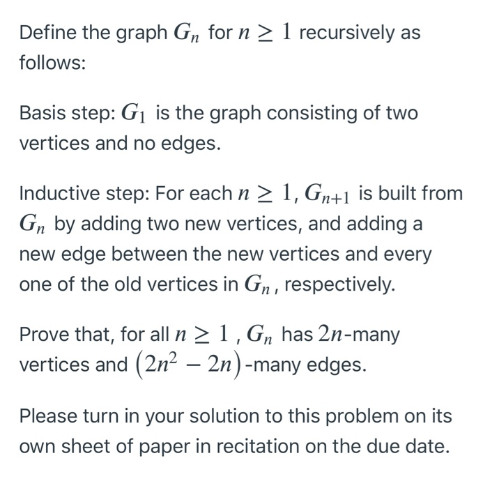 Solved Define the graph Gn for n > 1 recursively as follows: | Chegg.com