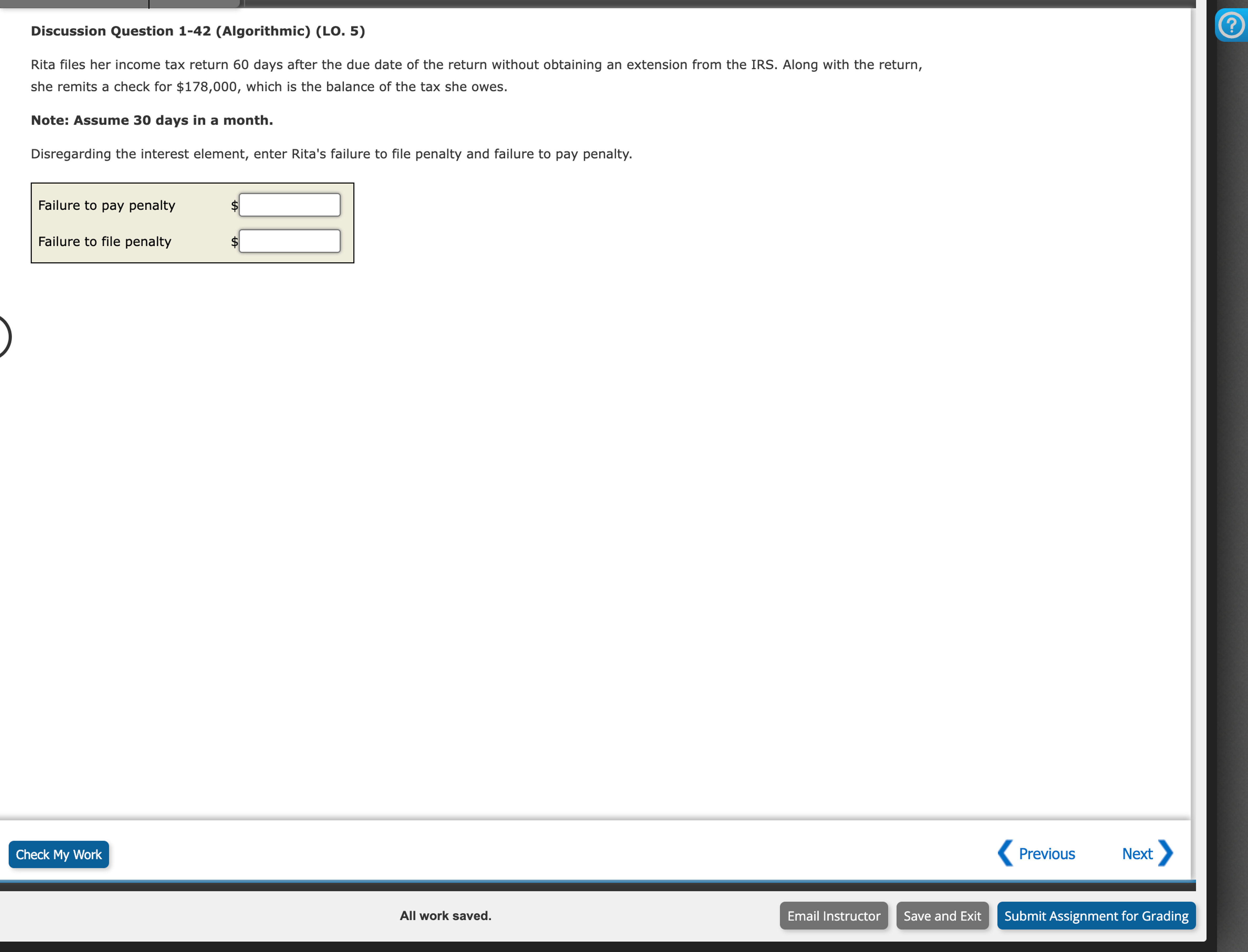 Solved Discussion Question 1-42 (Algorithmic) (LO. 5)Rita | Chegg.com