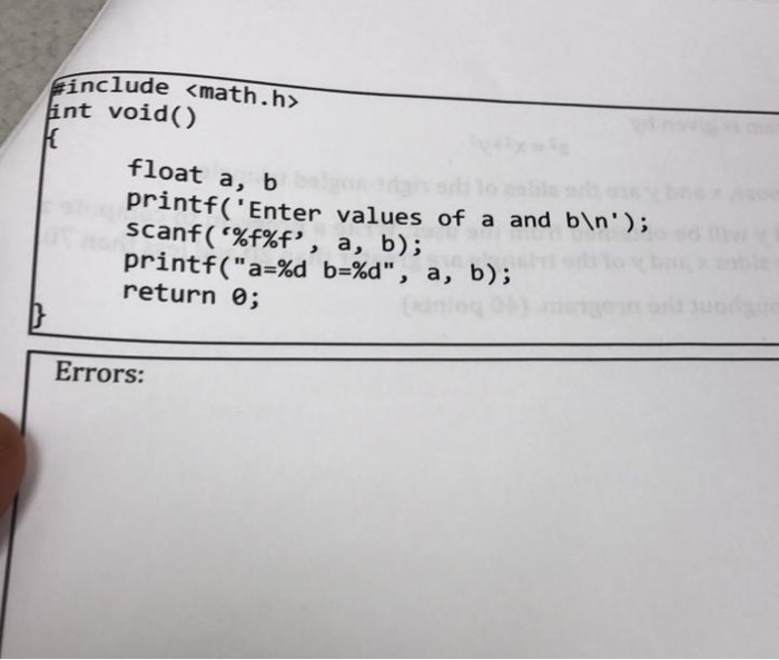 Solved include lint void float a, b printf('Enter values of | Chegg.com