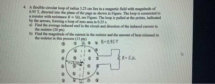 Solved 4. A flexible circular loop of radius 3.25 cm lies in | Chegg.com