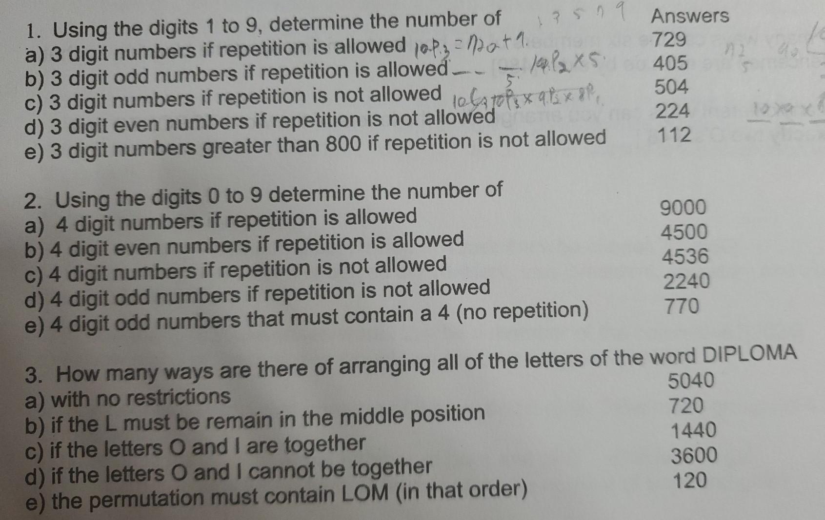 Solved 1. Using the digits 1 to 9, determine the number of | Chegg.com