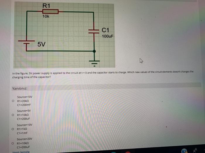 Solved R1 10k C1 100uF T 5v In the figure, sV power supply | Chegg.com