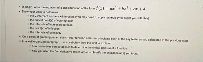 Solved - To begin, write the equation of a cubic function of | Chegg.com