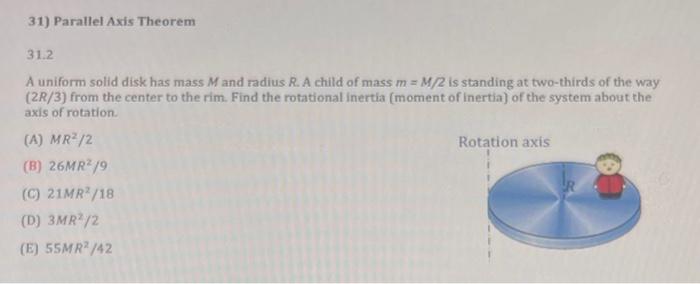 Solved 31) Parallel Axis Theorem 31.2 A uniform solid disk | Chegg.com