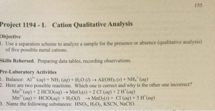 Solved 155 Project 1194 - L Cation Qualitative Analysis | Chegg.com