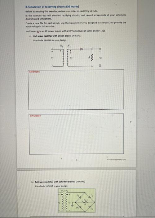 Solved 3. Simulation of rectilying circuits (30 marks) | Chegg.com