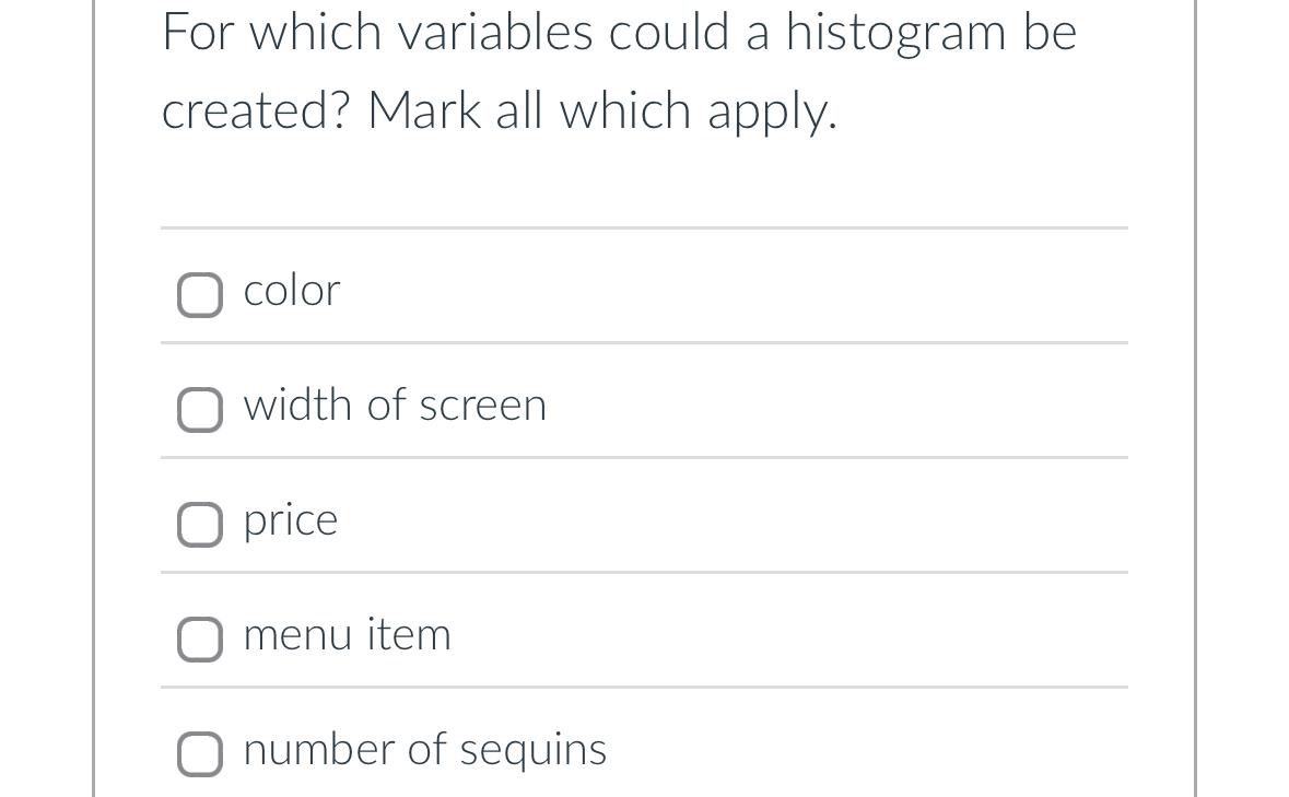 For which variables could a histogram be created? | Chegg.com