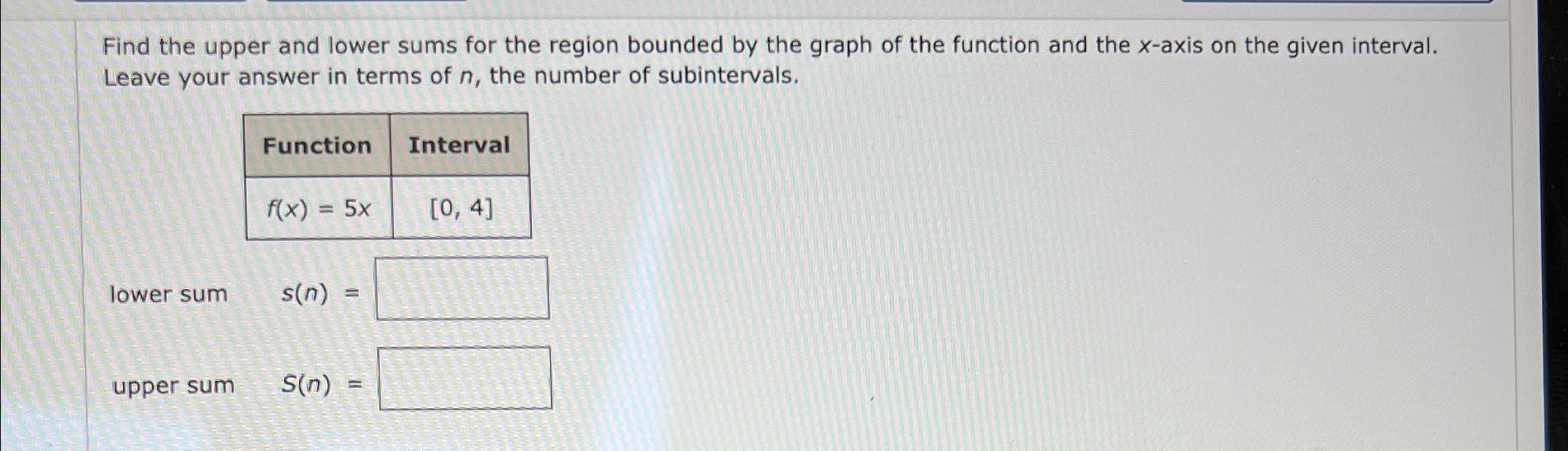 Solved Find the upper and lower sums for the region bounded | Chegg.com