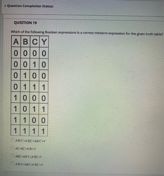 Solved Question Completion Status: QUESTION 19 Which of the | Chegg.com