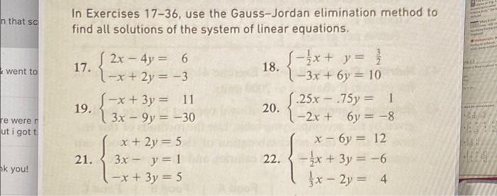Solved In Exercises 17-36, use the Gauss-Jordan elimination | Chegg.com