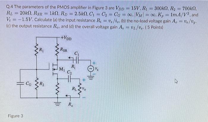 Q.4 The parameters of the PMOS amplifier in Figure 3 | Chegg.com