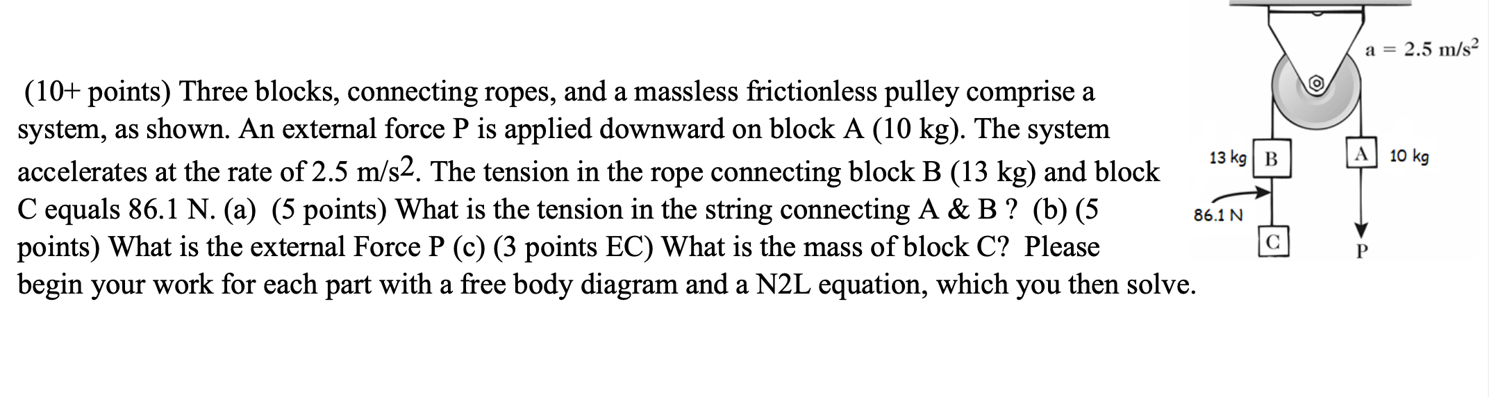 Solved (10+ ﻿points) ﻿Three blocks, connecting ropes, and a | Chegg.com