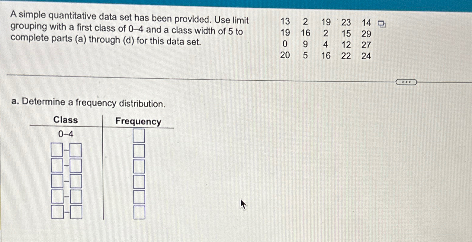 Solved A simple quantitative data set has been provided. Use | Chegg.com