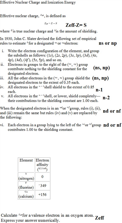 Solved Effective Nuclear Charge and Ionization Energy | Chegg.com