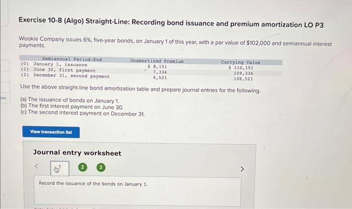 Solved Exercise 10-8 (Algo) Straight-Line: Recording bond | Chegg.com