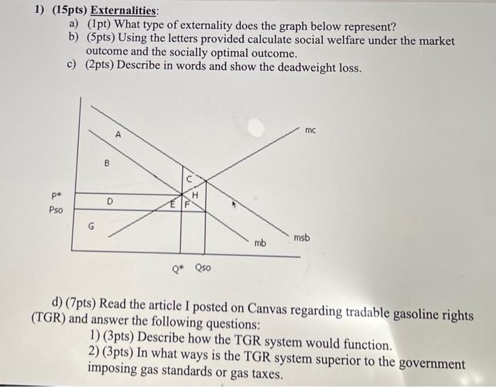 Solved 1) (15pts) Externalities: a) (1pt) What type of | Chegg.com