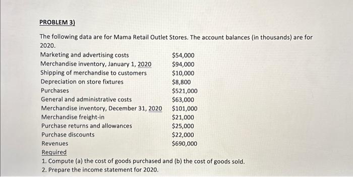 Solved The following data are for Mama Retail Outlet Stores. | Chegg.com