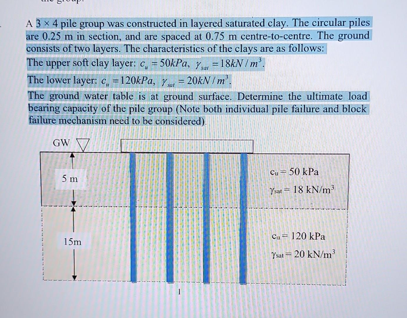 A 3×4 pile group was constructed in layered saturated | Chegg.com
