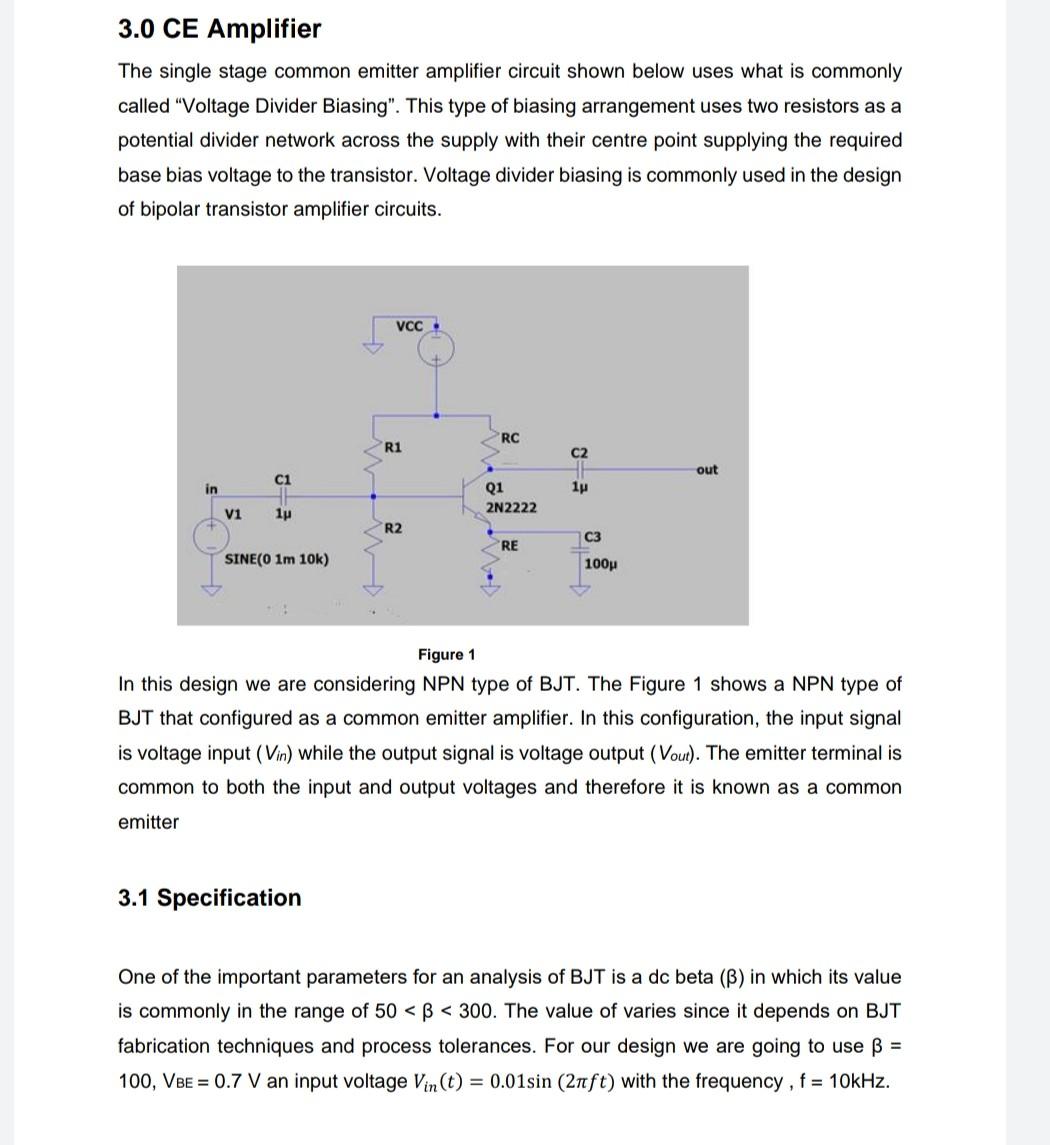 Solved 3.0 CE Amplifier The single stage common emitter | Chegg.com