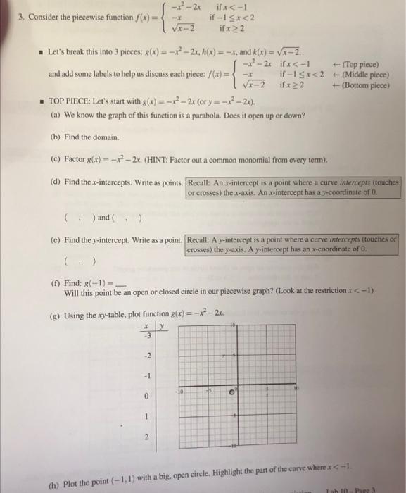 Solved onsider the piecewise function f(x)=⎩⎨⎧−x2−2x−xx−2 if | Chegg.com