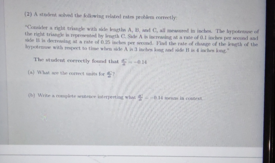 Solved (2) ﻿A student solved the following related rates | Chegg.com