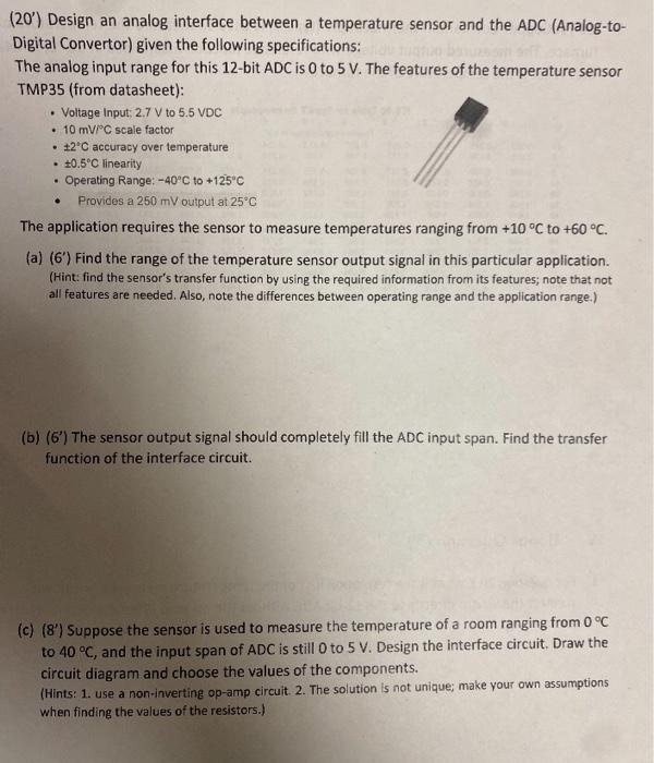 Solved (20′) Design an analog interface between a | Chegg.com