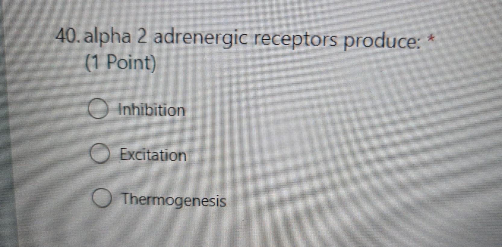 Solved . 40. alpha 2 adrenergic receptors produce: * (1 | Chegg.com