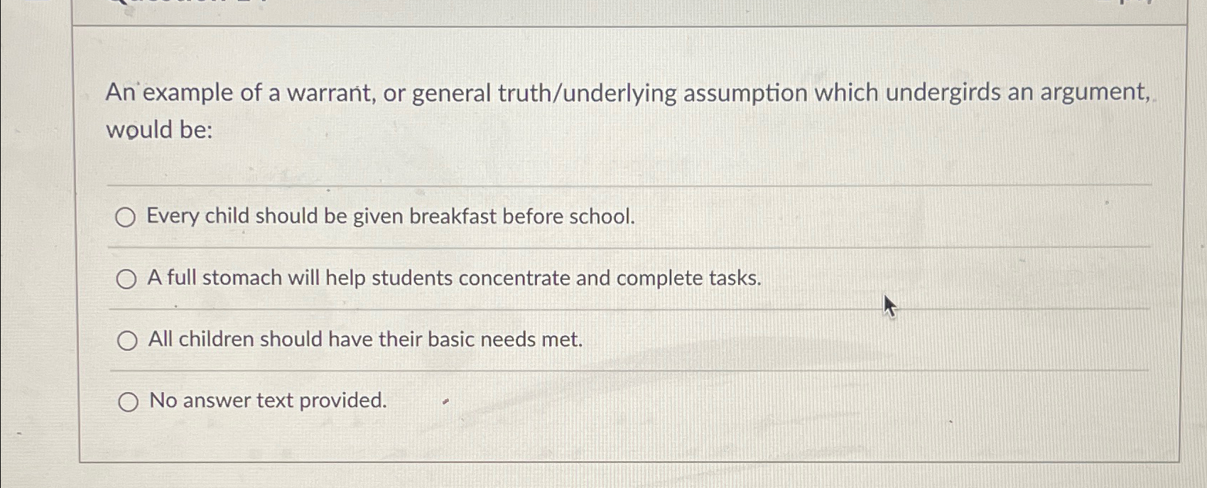 Solved An example of a warrant, or general truth/underlying | Chegg.com